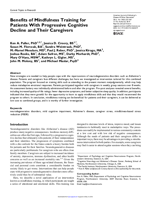 (PDF) Benefits of mindfulness training for patients with progressive ...