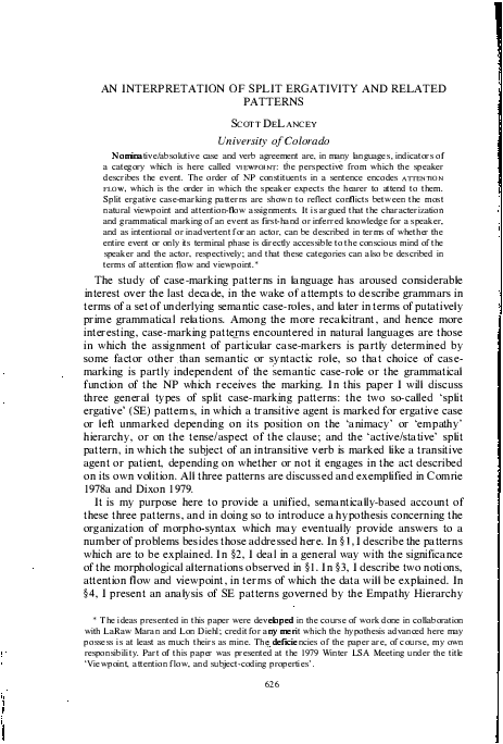 (PDF) An interpretation of split ergativity and related patterns