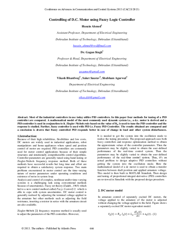 (PDF) Controlling of D.C. Motor using Fuzzy Logic Controller