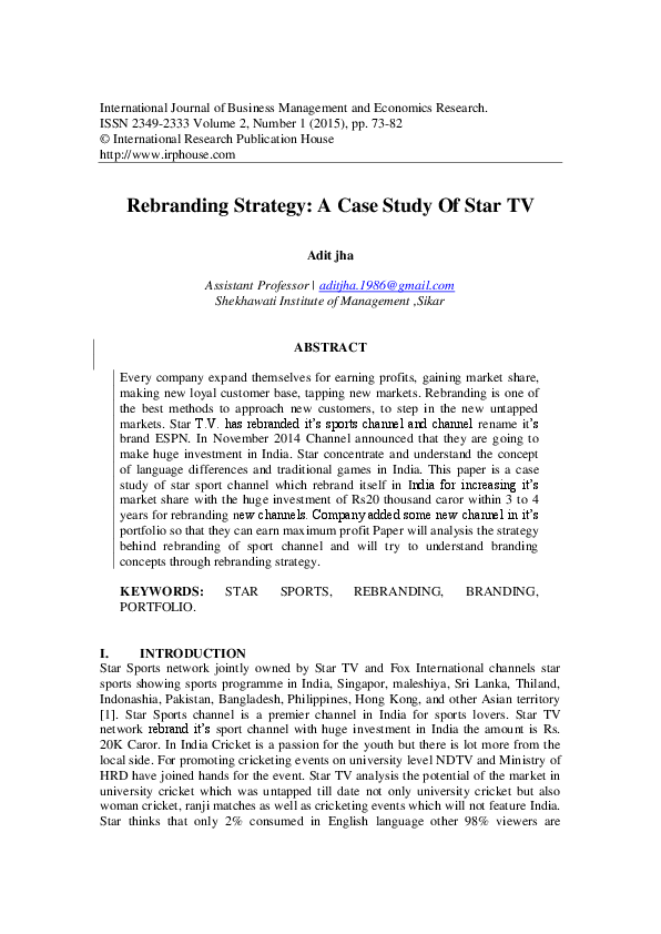 (PDF) Rebranding Strategy A Case Study of Star TV