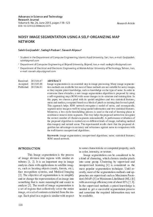 Noisy Image Segmentation Using A Self Organizing Map Network
