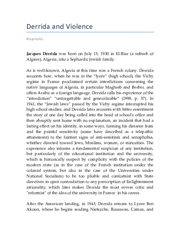 (PDF) Derrida and Violence