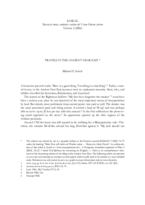 (PDF) Travels in the Ancient Near East. KASKAL 3 (2006) 127-136.