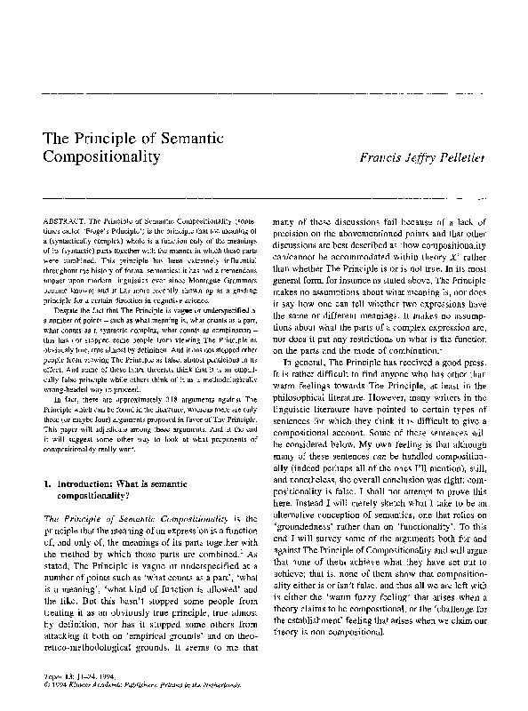 Pdf The Principle Of Semantic Compositionality