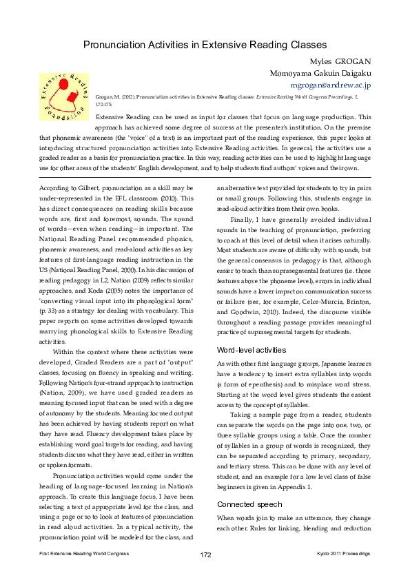 (PDF) Pronunciation Activities in Extensive Reading Classes