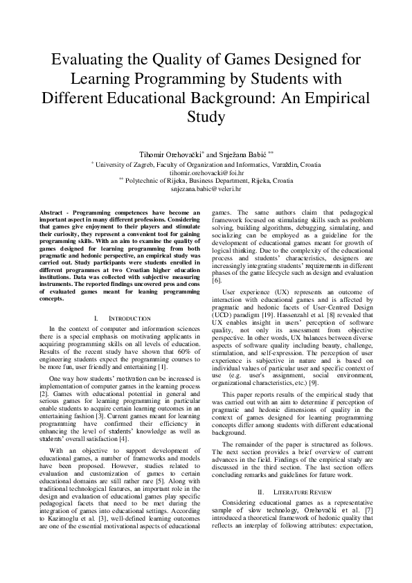 (PDF) Evaluating the Quality of Games Designed for Learning Programming ...