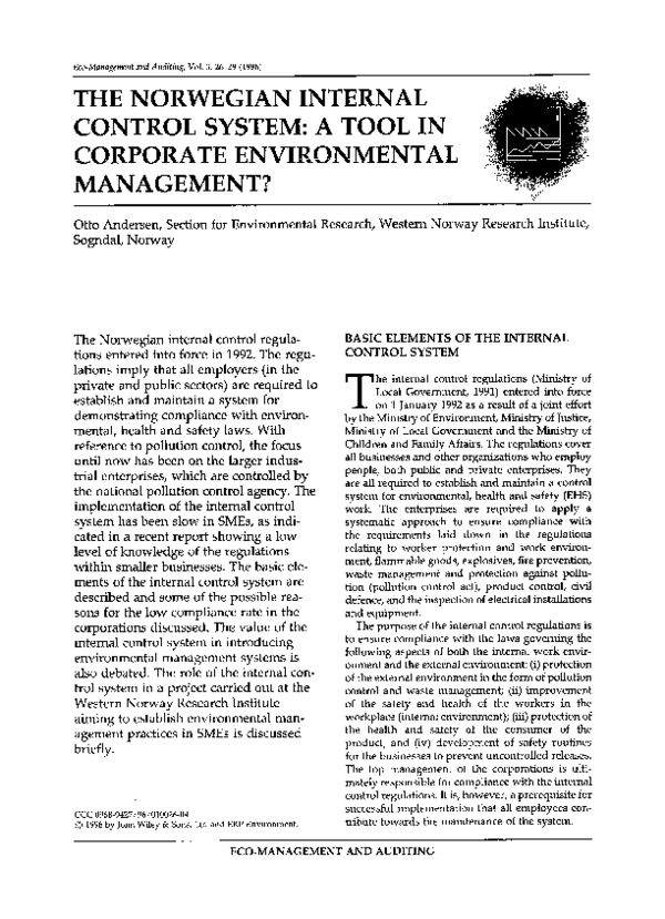 (PDF) The Norwegian Internal Control System. A Tool for Corporate ...