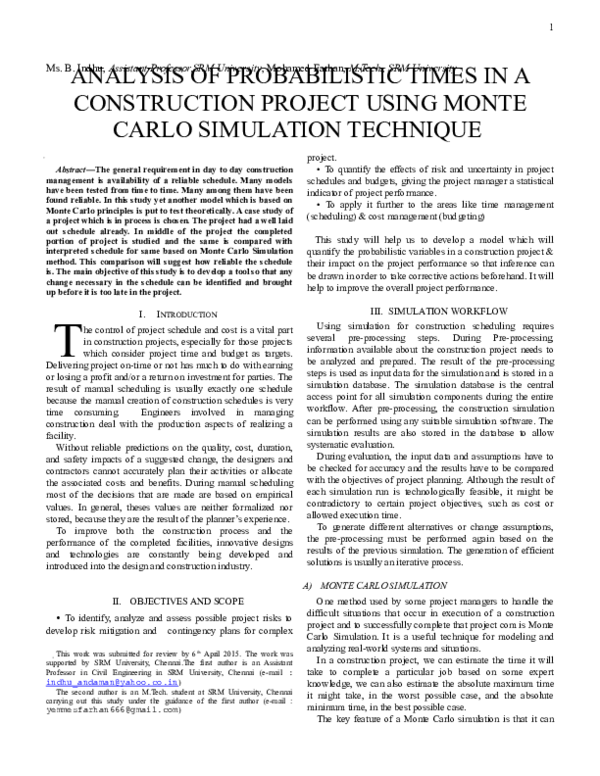 (DOC) ANALYSIS OF PROBABILISTIC TIMES IN A CONSTRUCTION PROJECT USING ...