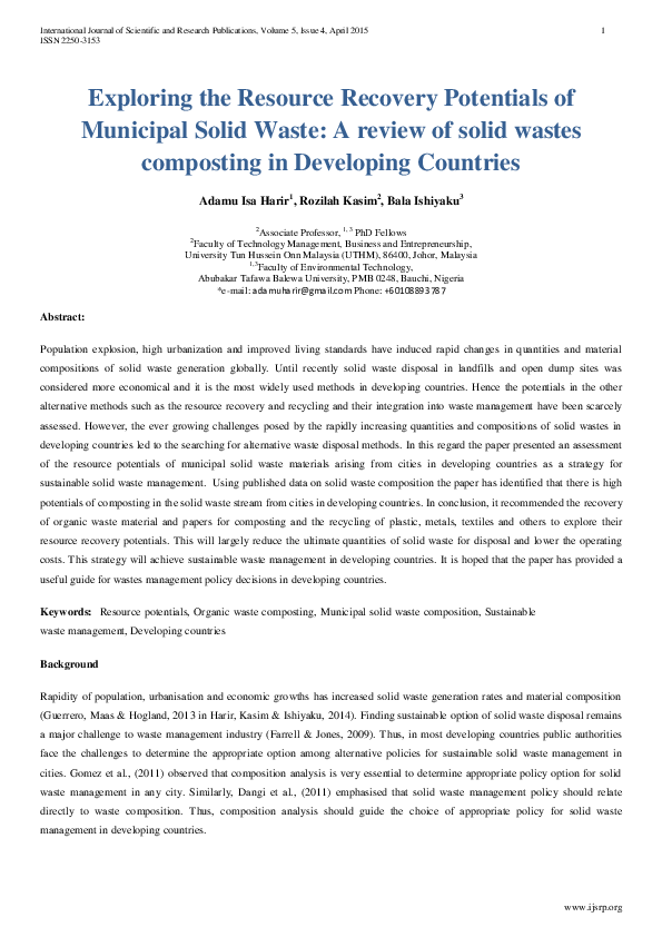 (PDF) Exploring the Resource Recovery Potentials of Municipal Solid ...
