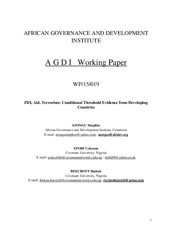 (PDF) FDI, Aid, Terrorism: Conditional Threshold Evidence from ...