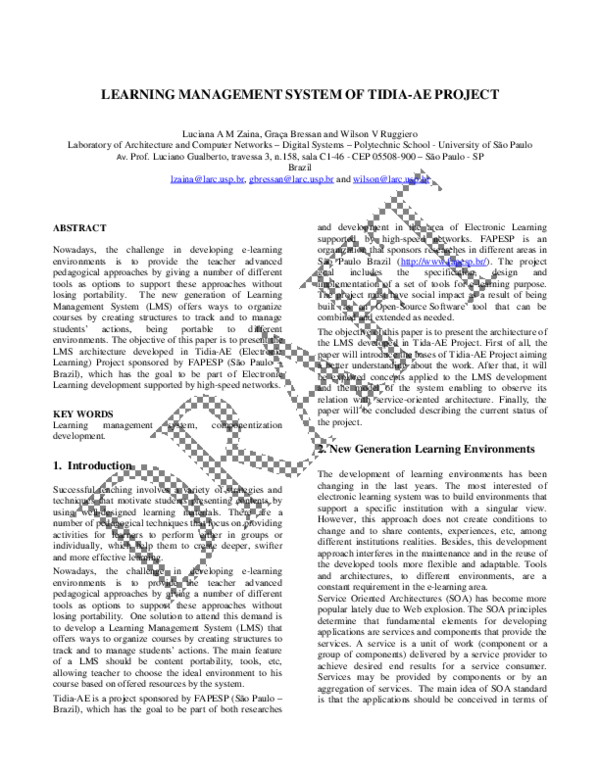 (PDF) Learning Management System of Tidia-AE Project