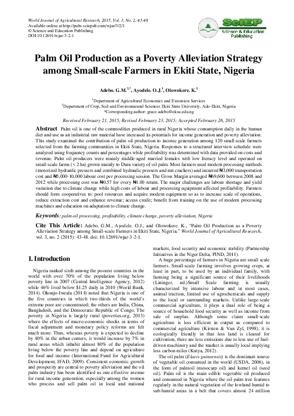 (PDF) Palm Oil Production as a Poverty Alleviation Strategy among Small ...