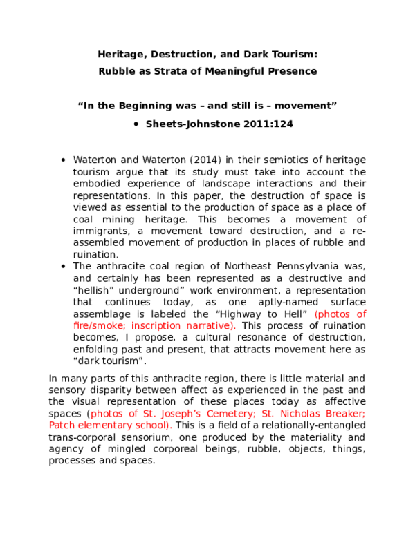 (DOC) Heritage, Destruction, and Dark Tourism: Rubble As Strata of ...