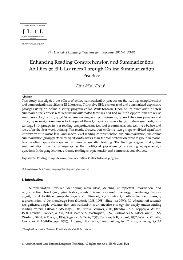 (PDF) Enhancing Reading Comprehension and Summarization Abilities of EFL Learners Through Online ...