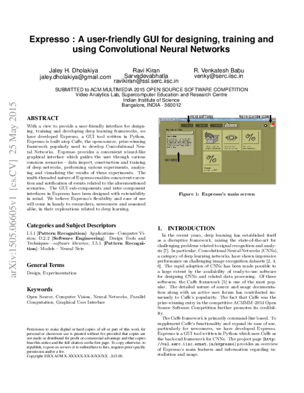 (PDF) Expresso : A user-friendly GUI for designing, training and using Convolutional Neural Networks