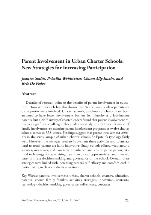 (PDF) Parental involvement in urban charter schools: New strategies for ...