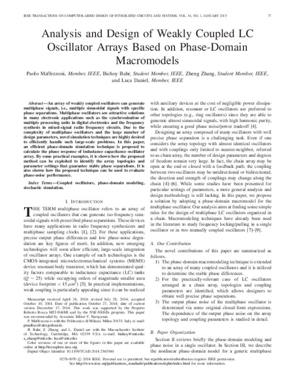 Pdf Analysis And Design Of Weakly Coupled Lc Oscillator Arrays Based