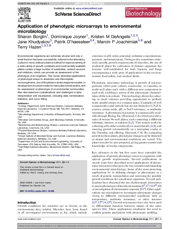 (PDF) Application of phenotypic microarrays to environmental microbiology