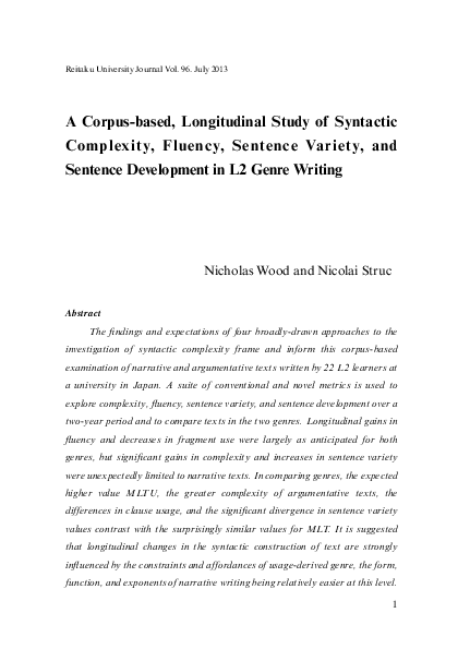 (PDF) A Corpus-based, Longitudinal Study of Syntactic Complexity, Fluency, Sentence Variety, and ...