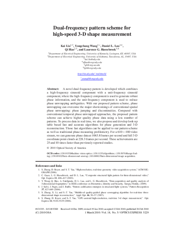(PDF) Dual-frequency pattern scheme for high-speed 3-D shape measurement