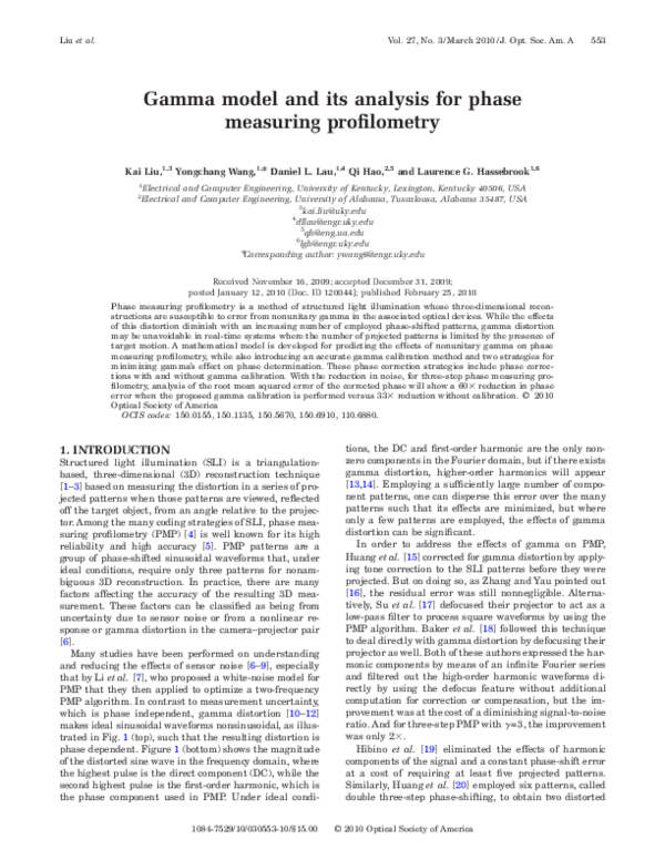 Pdf Gamma Model And Its Analysis For Phase Measuring Profilometry