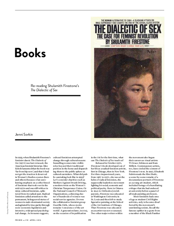 Pdf Re Reading Shulamith Firestones Dialectic Of Sex 1970