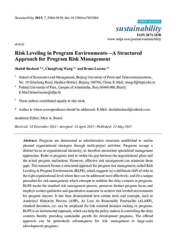 (PDF) Risk Leveling in Program Environments—A Structured Approach for ...