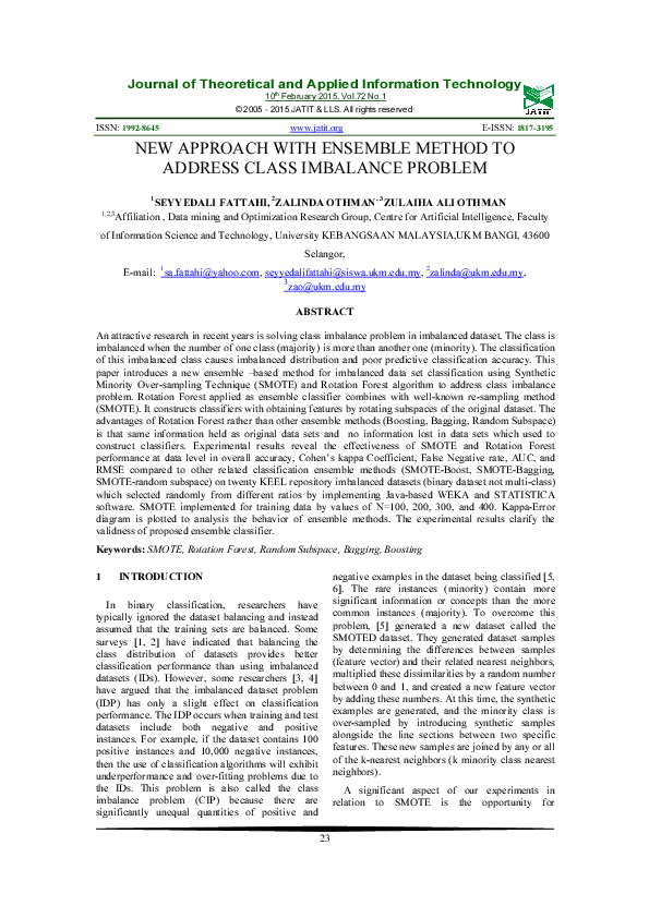 (PDF) New Approach with Ensemble Method to Address Class Imbalance Problem