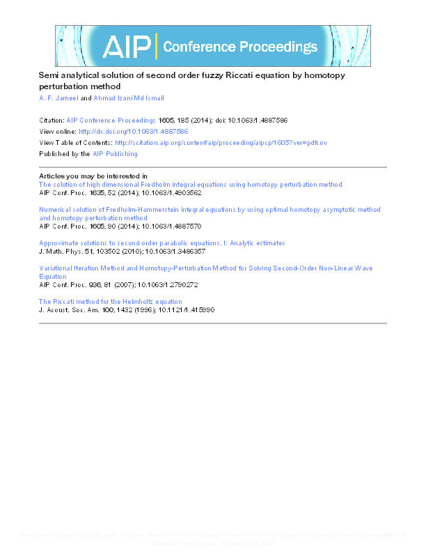 Pdf Semi Analytical Solution Of Second Order Fuzzy Riccati Equation