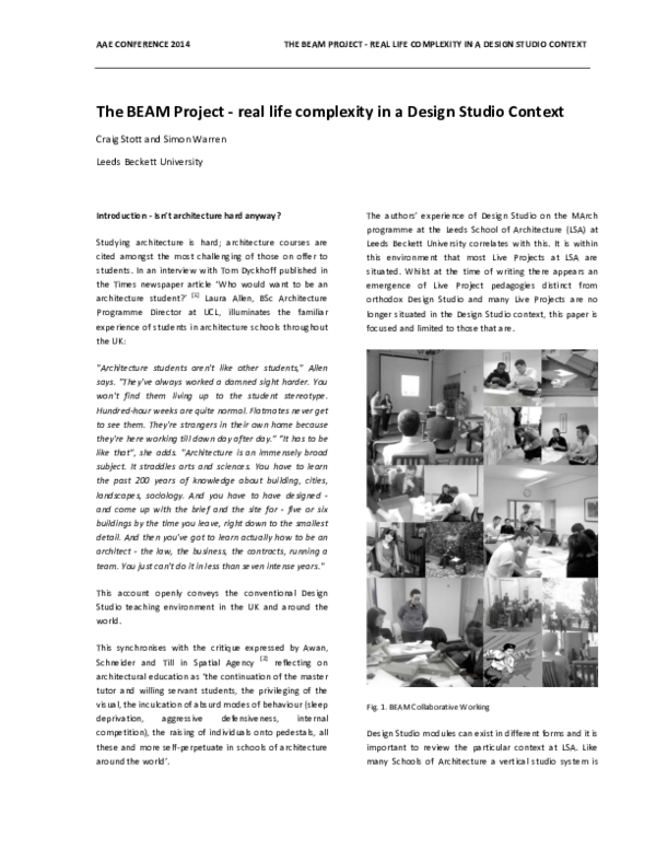 (PDF) The BEAM Project - real life complexity in a Design Studio Context