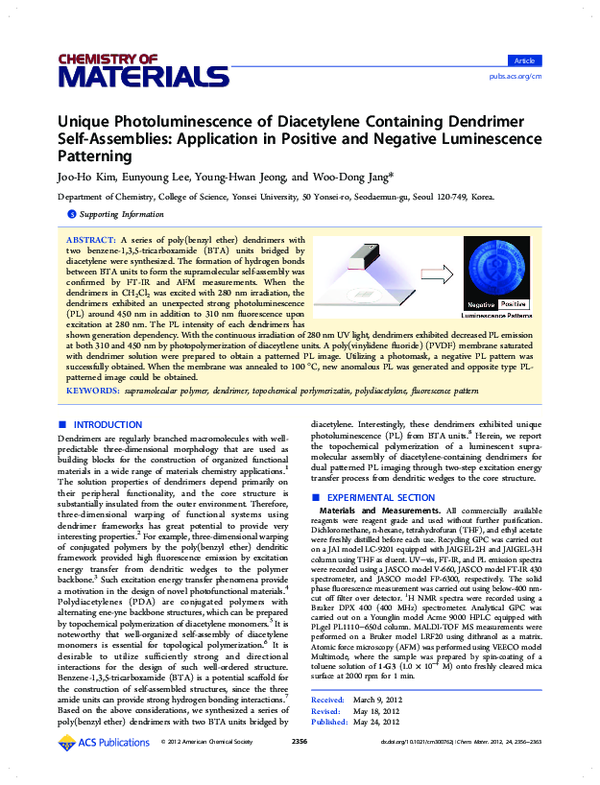 Unique Photoluminescence of Diacetylene Containing Dendrimer Self ...