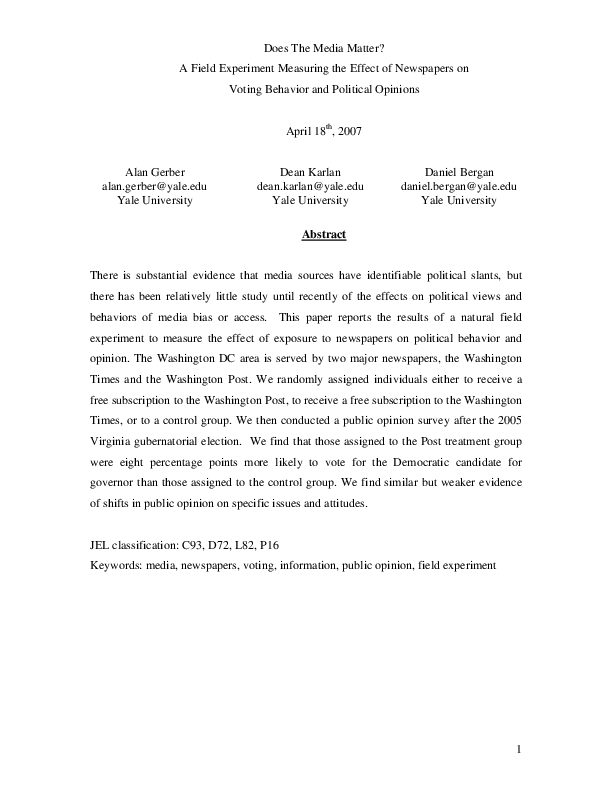(PDF) Does The Media Matter? A Field Experiment Measuring the Effect of ...