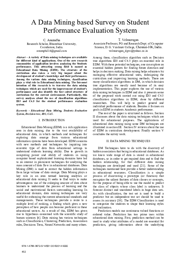 (PDF) A Data Mining based Survey on Student Performance Evaluation System