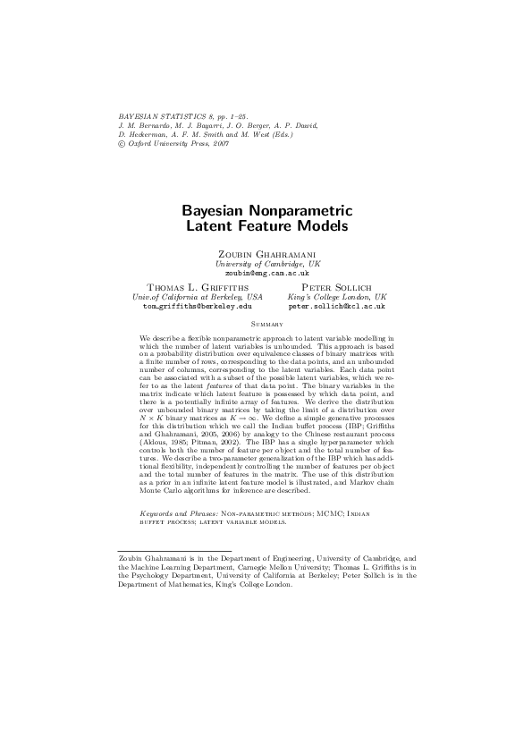 (PDF) Bayesian Nonparametric Latent Feature Models
