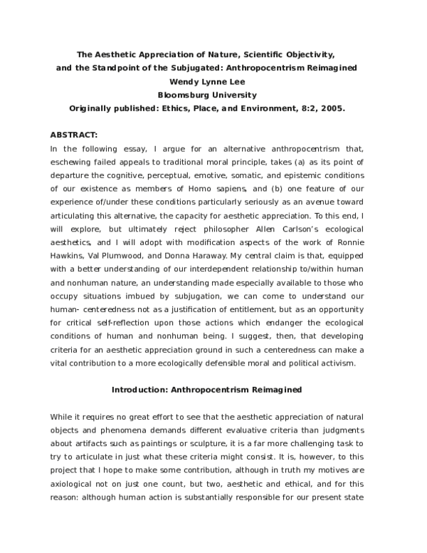 (DOC) The Aesthetic Appreciation of Nature, Scientific Objectivity, and ...