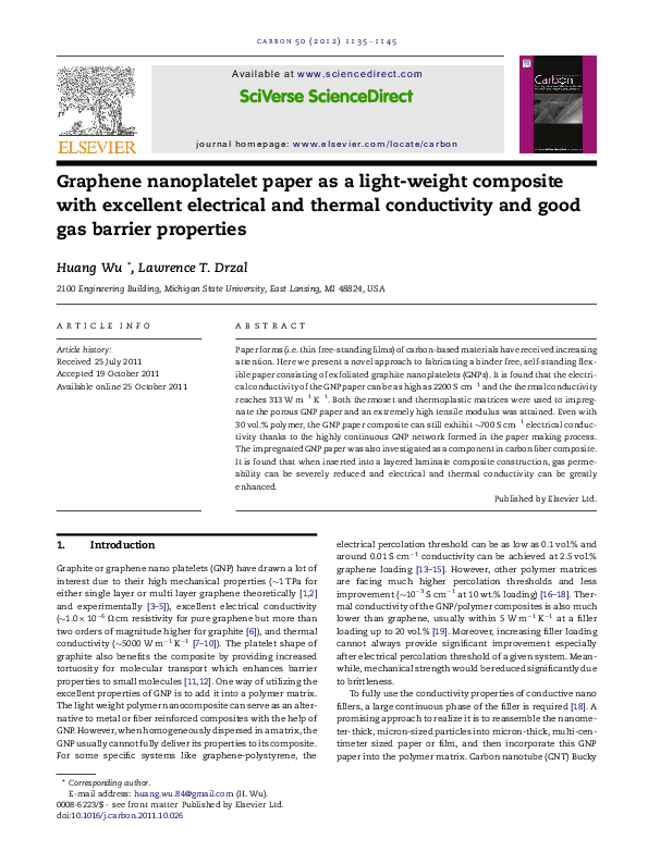 (PDF) Graphene nanoplatelet paper as a light-weight composite with ...
