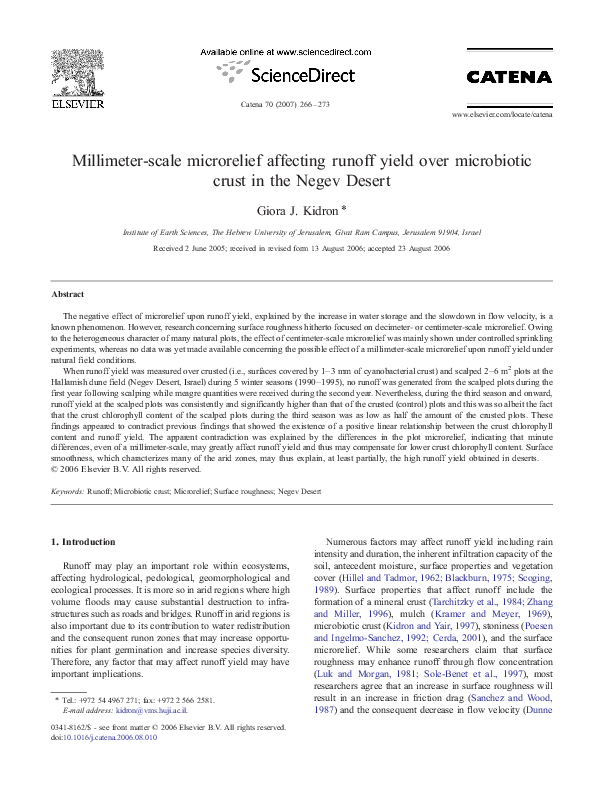 (PDF) Millimeter-scale microrelief affecting runoff yield over ...