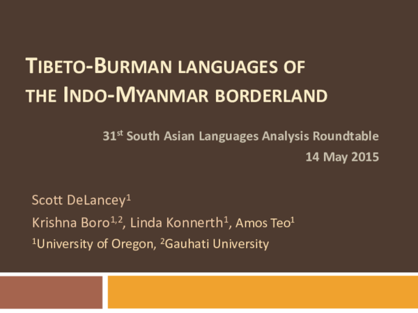 (PDF) Tibeto-Burman Languages of the Indo-Myanmar borderland