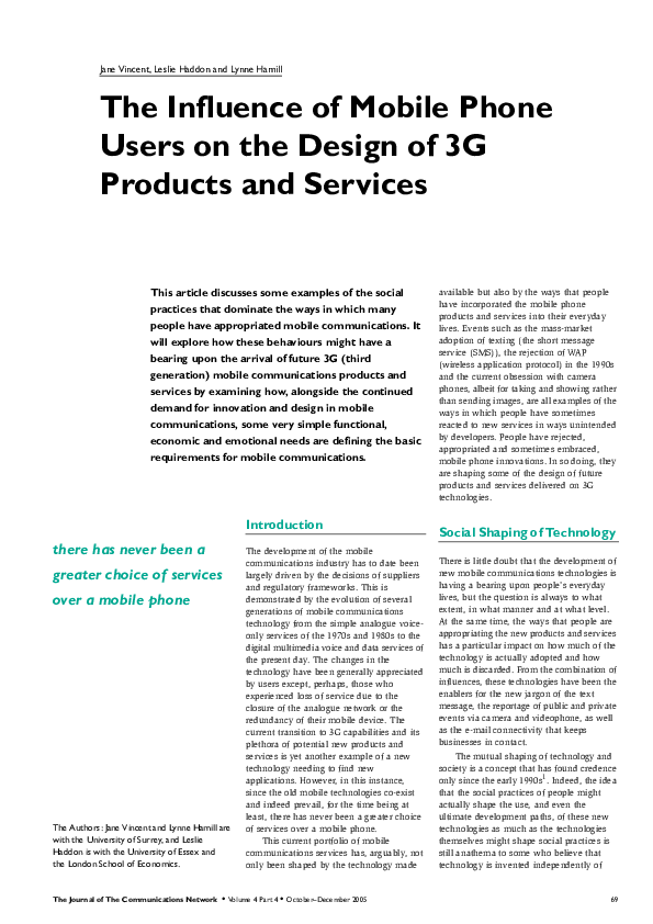 (PDF) The Influence of Mobile Phone Users on the Design of 3G Products ...