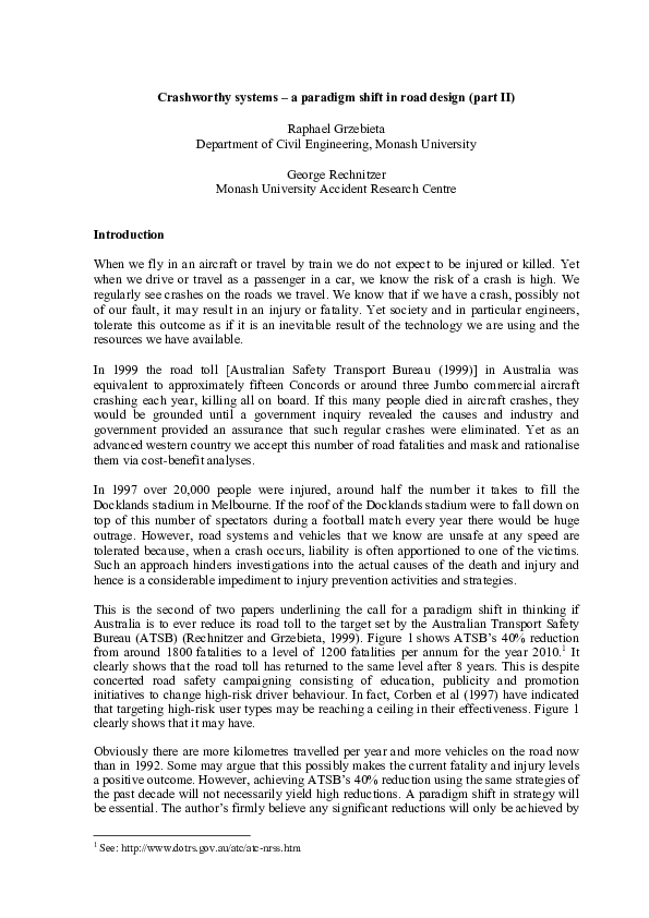 (PDF) Crashworthy systems - a paradigm shift in road design (part II)