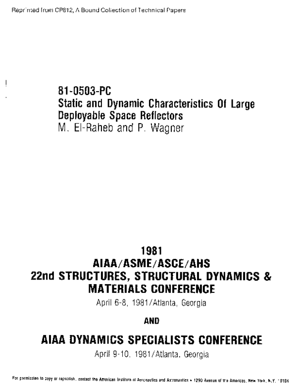 (PDF) dynamic characteristics of deployable wrap-rib space reflectors