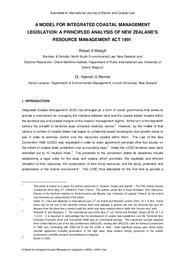 (PDF) A Model for Integrated Coastal Management Legislation: A ...