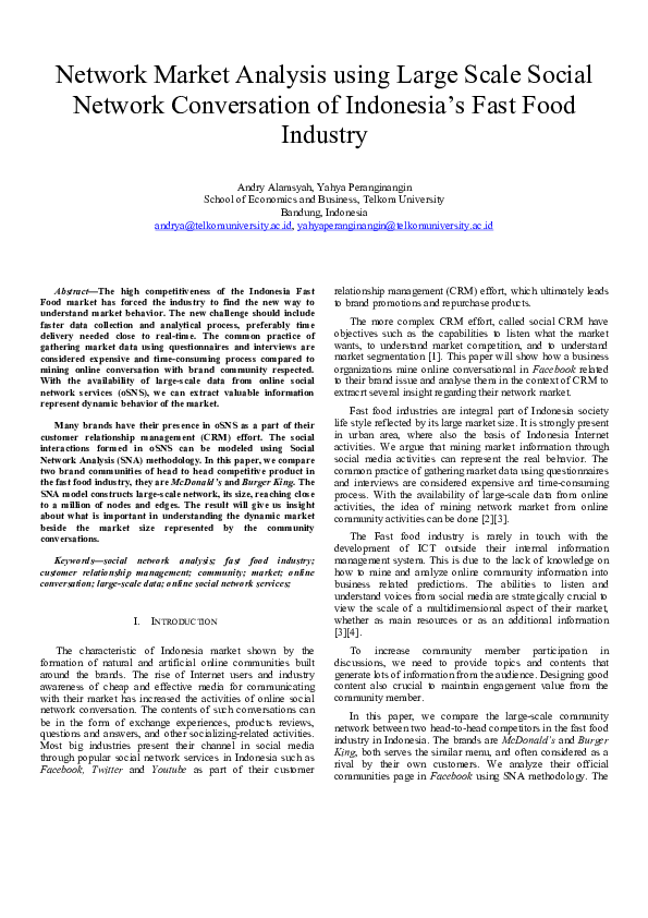 (PDF) Network Market Analysis using Large Scale Social Network Conversation of Indonesia's Fast ...