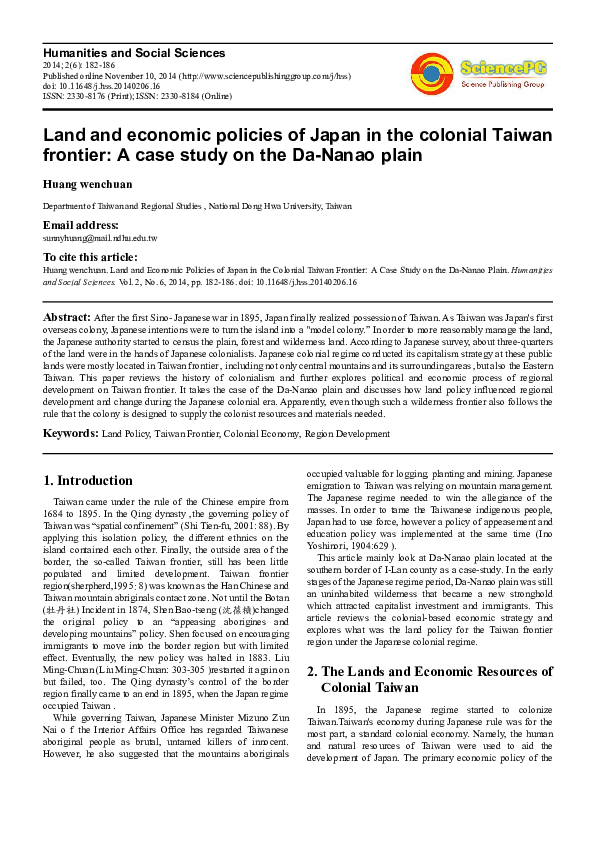 (PDF) Humanities and Social Sciences Land and economic policies of ...