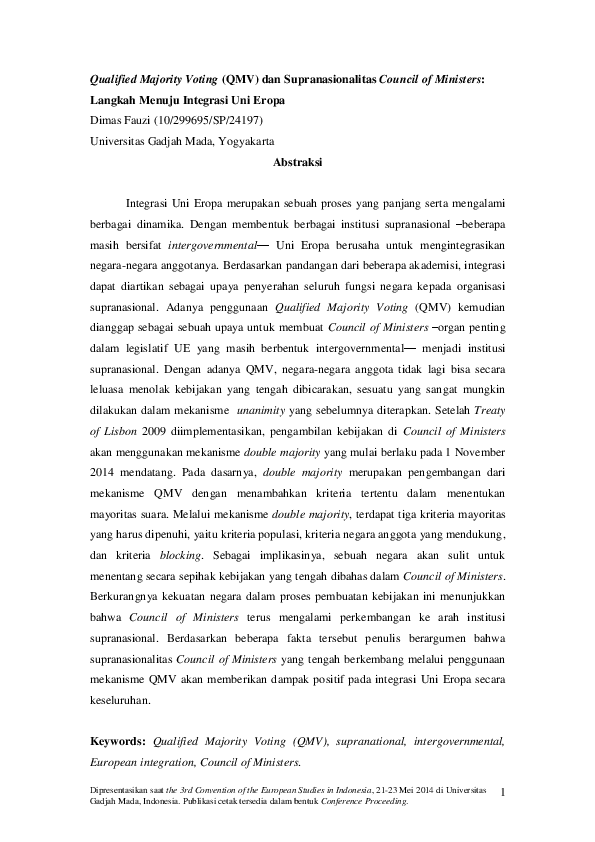 (PDF) Qualified Majority Voting (QMV) dan Supranasionalitas Council of ...