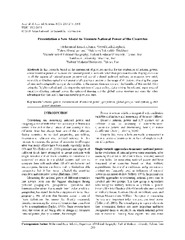 Presentation a New Model to Measure National Power of the Countries