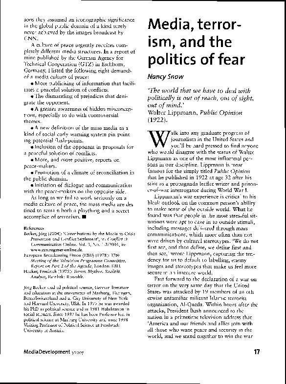 (PDF) Media, Terrorism and the Politics of Fear