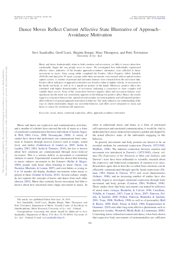 (PDF) Dance Moves Reflect Current Affective State Illustrative of ...
