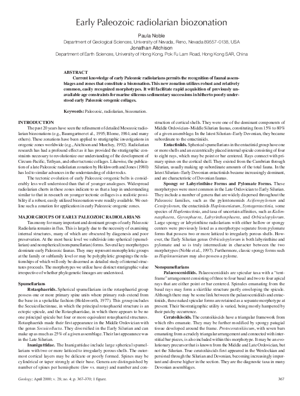(PDF) Early Paleozoic radiolarian biostratigraphy