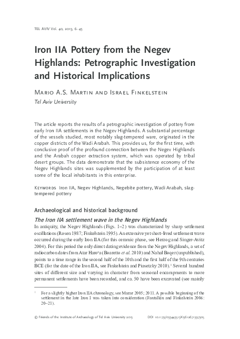 (PDF) Martin, M.A.S. and Finkelstein, I. 2013. Iron IIA Pottery from ...